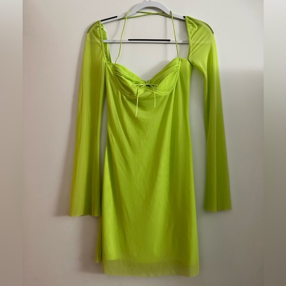 Dresses | New Mesh Neon Green Mini Dress With Long Sleeves Size Sm ...